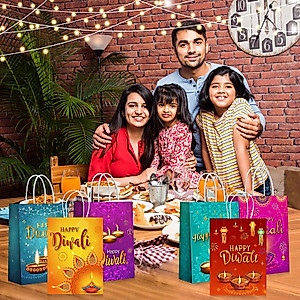 Cholemy 18 Pcs Happy Diwali Gift Bags Bulk Festival of Lights Favors Bags with Handles and Sydney Paper Diwali Birthday Present Bags Deepavali Party Supplies for Indian Diwali Light Party Decoration
