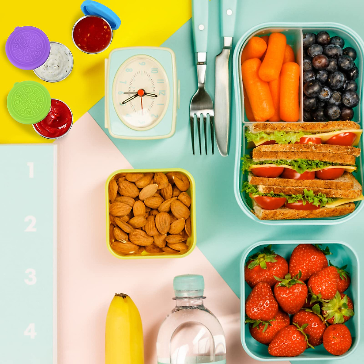 6Pack Salad Dressing Container To Go, 1.6oz Small Condiment Containers with Lids, Reusable Stainless Steel Sauce Cups Containers, Leakproof Silicone Lids for Lunch Bento Box, Picnic and Travel