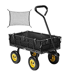 VIVOHOME Outdoor Tumbling Composter Dual Rotating Batch Compost Tumblers and Heavy Duty 400Lb Steel Garden Cart with Liner,Removable Sides and 8 inch Wheels (Black)