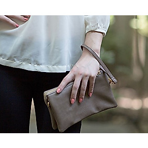 Humble Chic Vegan Leather Wristlet Wallets for Women, Phone Clutch or Small Purse Crossbody Bag, Includes Adjustable Shoulder and Wrist Straps, Taupe Brown, Tan