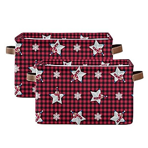 Christmas Star Snowman Snowflakes Storage Basket Bins Sturdy Toy Storage Organizer Bins Laundry Basket with Handles for Living Room Clothes Nursery Closet Shelf Playroom,2 pcs