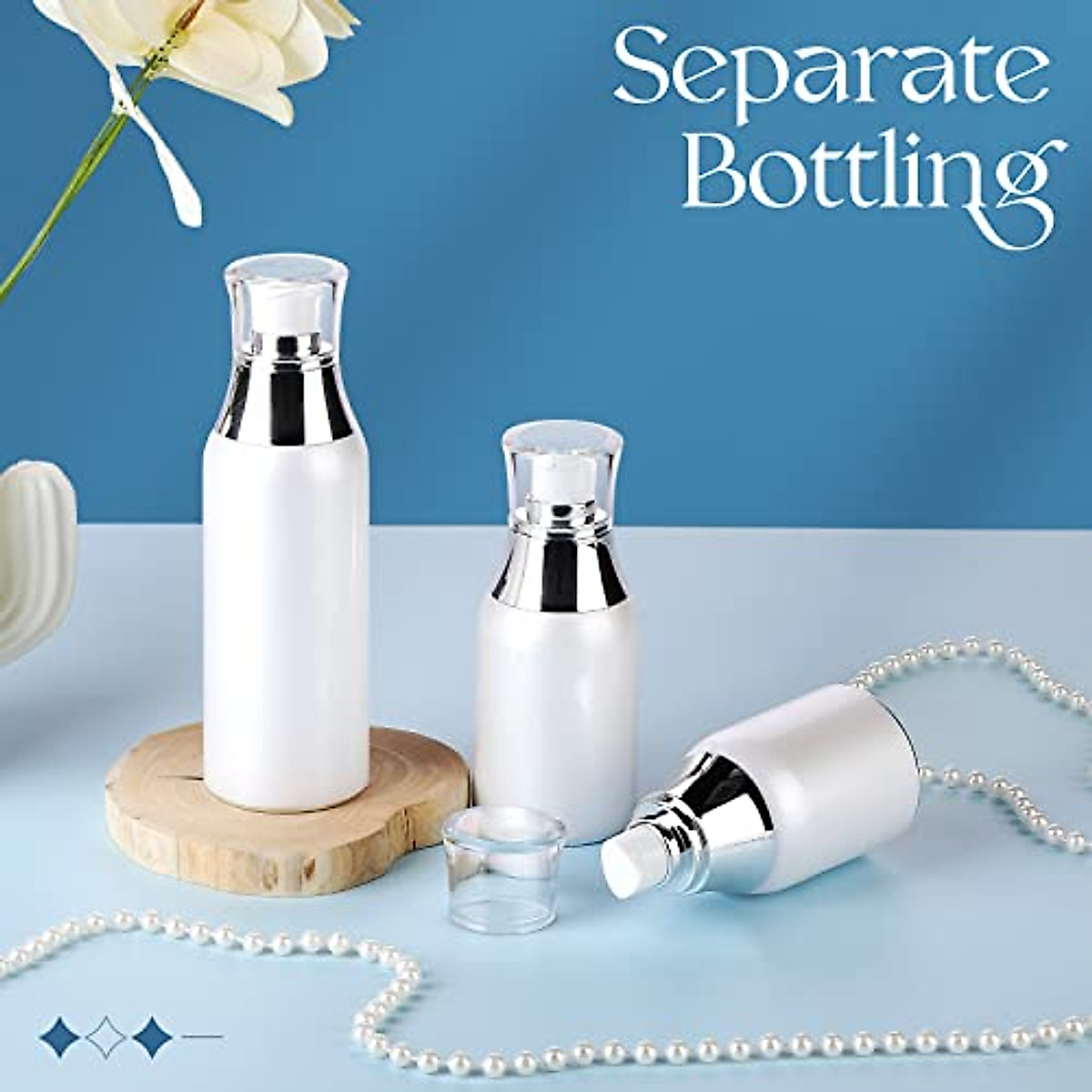 EOPER Airless Pump Jars 100ML, 3 Pieces Empty Refillable Cosmetic Air Pump Jars Bottles Airless Lotion Cream Sample Containers Makeup Vials Accessories Leak-Proof DIY Travel, Pearly White