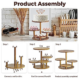UJoyant 4 Tier Round Cupcake Stand for Dessert Table with Screwdriver, Solid Wood Cake Stand for 50 Cupcakes, Stable and Reusable Cake Stand for Birthday Luau Graduation Wedding Party