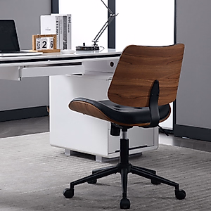 ESTRUCO Armless Home Office Chair Modern Walnut Chair with Wheels Mid Back Swivel Computer Chair No arm Adjustable Height Leather Desk Chair for Reading,Meeting Room (Black)