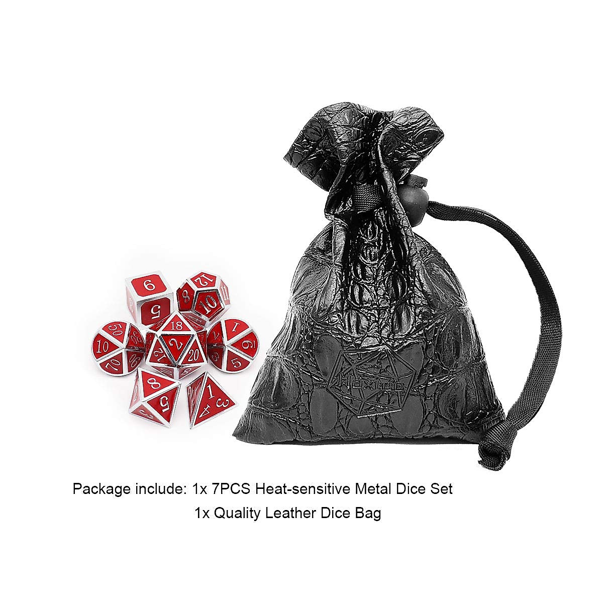 Haxtec Temperature Metal DND Dice Set Color Changing Polyhedral D&D Dice Set for RPG Dungeons and Dragons-Silver Black Red Shift