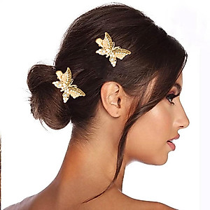 Bartosi Rhinestone Butterfly Hair Accessories Gold Crystal Decorative Alligator Hair Clips Pearl Pins (Pack of 2)