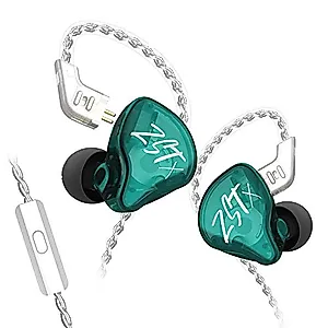 KZ ZST X HiFi Earphone 1BA+1DD Dynamic Driver in-Ear Sports DJ Headphone Noise Cancelling Headset with Upgraded Cable (with Mic, Cyan)