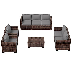 Amopatio Outdoor Patio Furniture Sets, 8 Pieces Outdoor Wicker Patio-Furniture, Outdoor Sectional Patio Set with Storage Table, Patio Conversation Set for Proch Garden Deck (Grey)