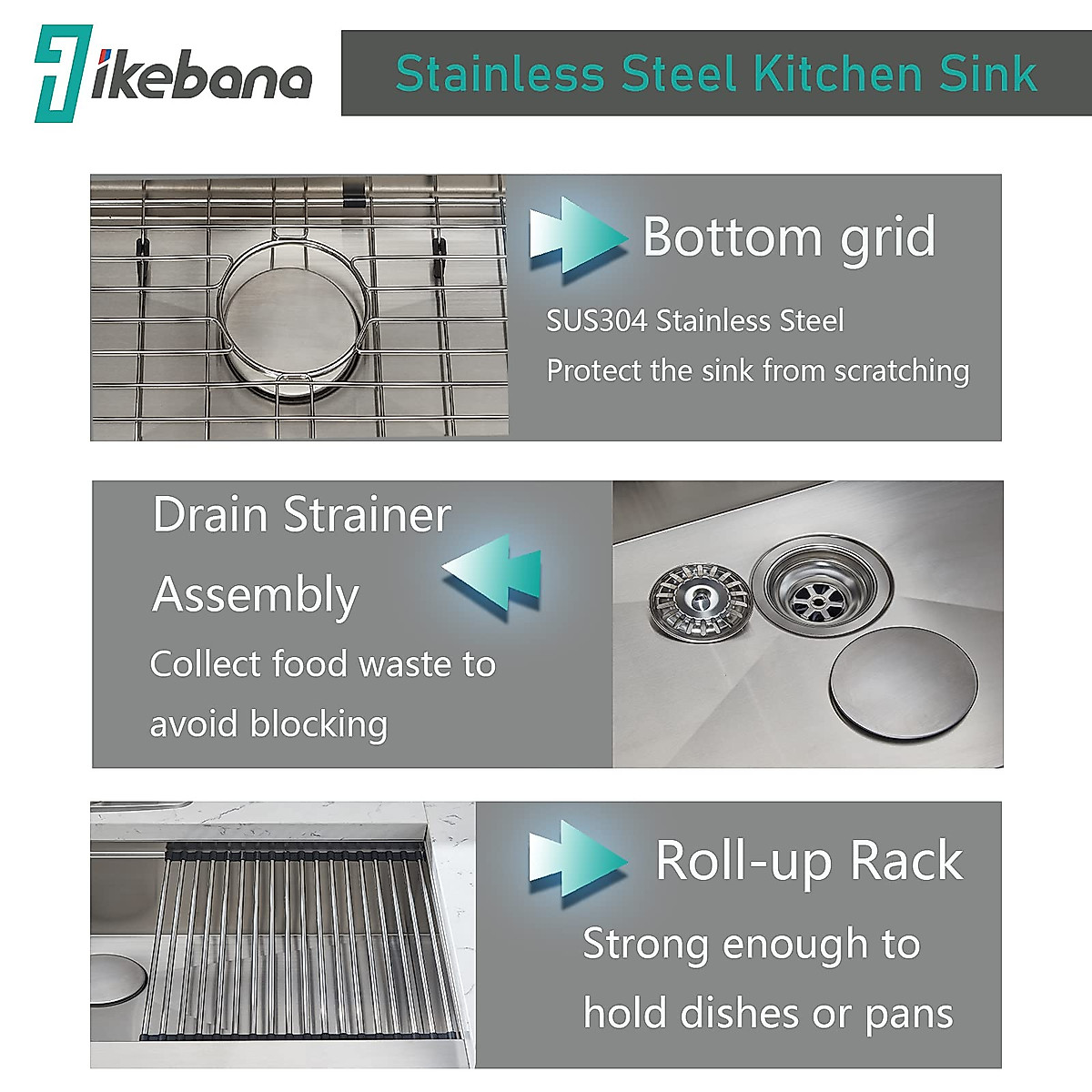 Farmhouse Sink 33 inch,Stainless Steel Single Bowl Apron Front IKEBANA 33x20 Farmhouse Kitchen Sink,33 inch Farm Sink,Farmhouse Kitchen Sink with All Accessories