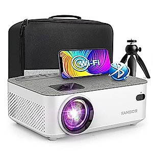 Mini WiFi Projector with Bluetooth - 1080P Supported Outdoor Movie Projector for Home Theater, FANGOR Portable Video Projector with HDMI USB VGA AV Interfaces [Tripod and Carry Bag Included]