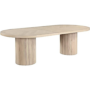 Meridian Furniture 725Oak-T Belinda Collection Mid-Century Modern Solid Wood White Oak Veneer Dining Table, Oval Design, Fluted Bases, 2 Leaves Included, 90"/106.5"/123" W x 47.5" D x 31" H, White