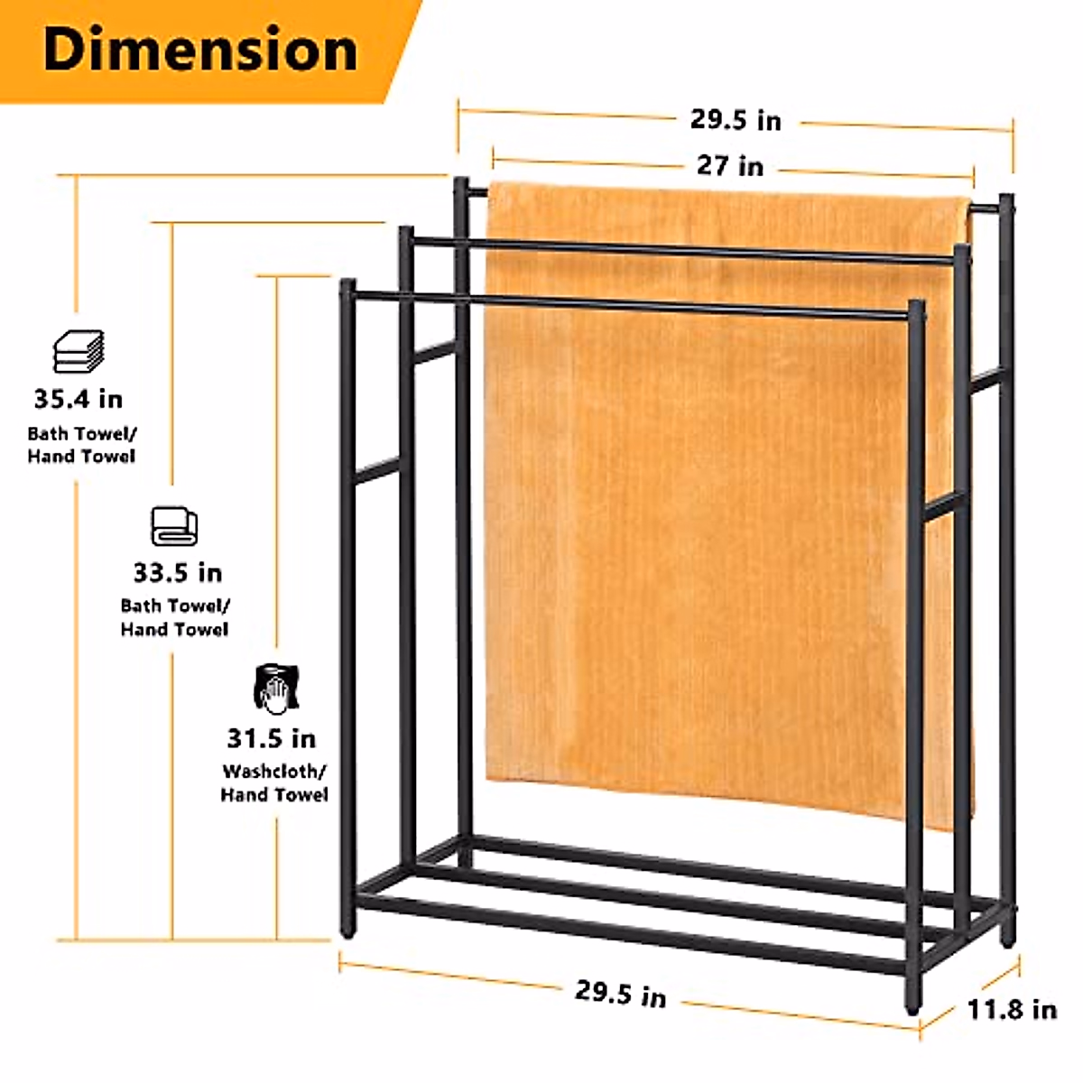 Towel Racks for Bathroom, 3 Tier Freestanding Towel Rack for Bath, Large Pool Towel Rack Outdoor Towels Stand Holder, Black, ALHAKIN