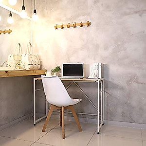 SOFSYS Modern Folding Computer Writing Desk for Small Space, Gaming, and Home Office Organization, Foldable Industrial Metal Frame with Sturdy Desktop for Students or Small Business, Oak/White