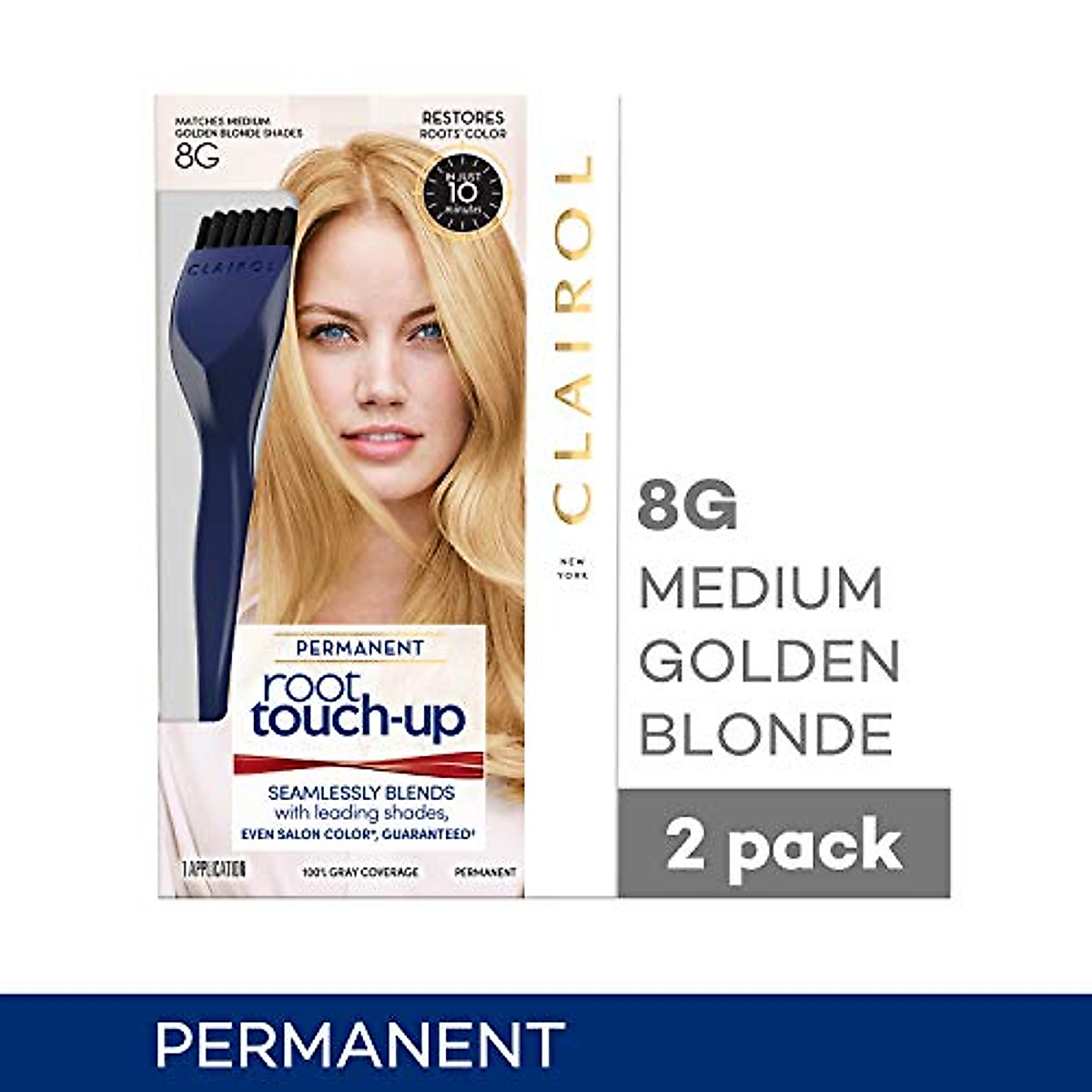 Clairol Root Touch-Up by Nice'n Easy Permanent Hair Dye, 8G Medium Golden Blonde Hair Color, Pack of 2