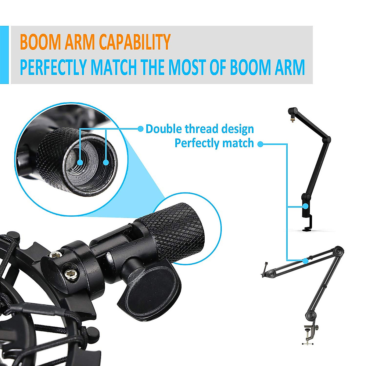 YOUSHARES SM7B Shock Mount with Pop Filter Matching Mic Boom Arm Stand, Compatible with Shure SM7B Microphone