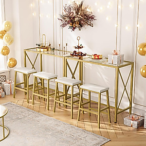 HOOBRO Bar Table Set of 2, 3 Piece Modern Bar Table and Chairs Set, 39.4'' Pub Table Dining Set, Counter Height Table, for Living Room, Kitchen Small Space, Gold and White GD14BT01