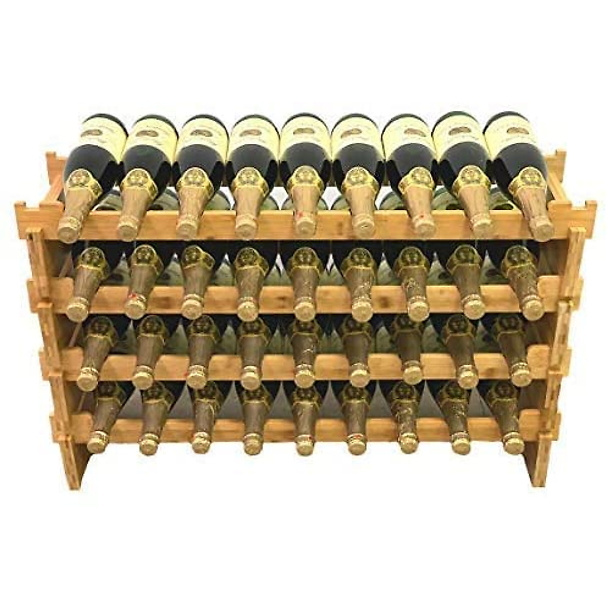Coin and Coins - 36 Bottle Stackable Modular Wine Rack Wine Storage Rack Solid Bamboo Wine Holder Display Shelves, Wobble-Free (4-Tier, 36 Bottle Capacity)