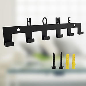 Iswabard Wall Mounted Coat Rack, Black Heavy Duty Metal Coat Hook Hanger, Storage Coat Hanger Wall Mount with 6 Hooks for Entryway to Hang Coats, Jackets, Purses, and Hats(1pc)