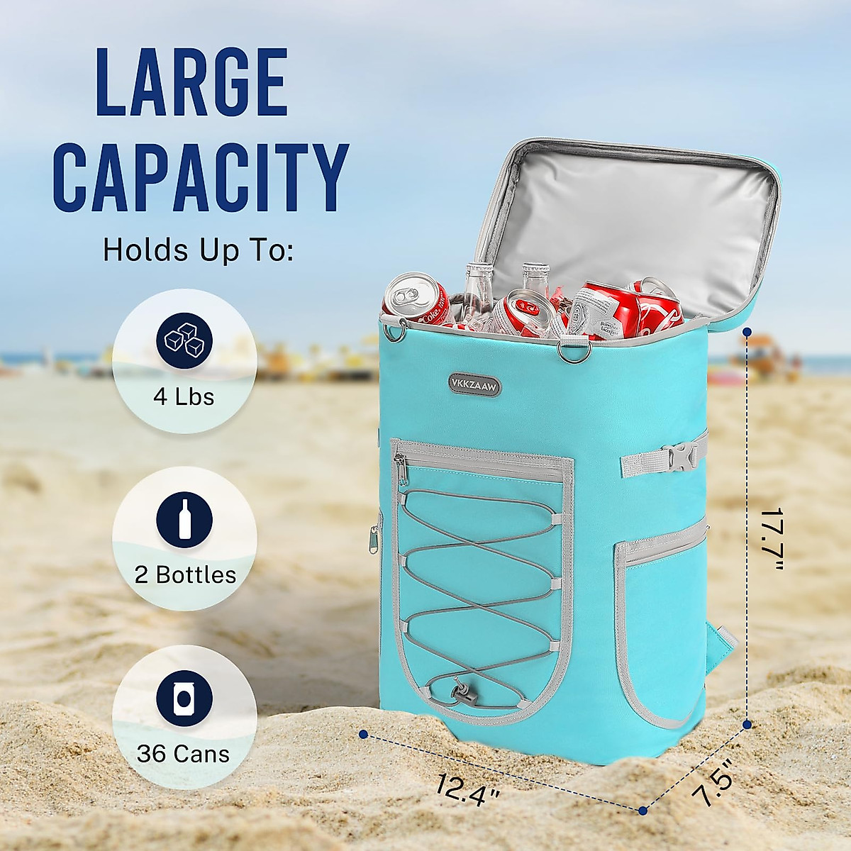 VKKZAAW Cooler Backpack,36Cans Backpack Cooler Insulated Leak Proof Waterproof Soft Sided Cooler Bag,Beach Camping Cooler,Light Weight Travel Cooler Lunch Backpack for Hiking Shopping