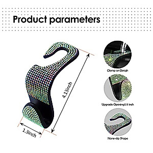 cueclue 2 PCS Car Seat Headrest Hook, Bling Rhinestone Car Storage Headrest Hanger Holder Hooks Organizer, Auto Back Seat Hangers Rear, Headrest Hooks for Purse Groceries Bag Handbag (Multicolour)