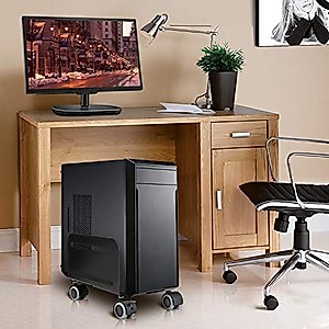 CPU Stand, Computer Tower Stand with 2 Locking Wheels and 2 Caster Wheels, UPC Steel Rolling Stand Computer Stand for Desktop Tower (Black)