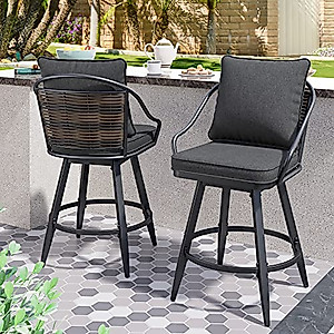 TOP HOME SPACE Patio Swivel Bar Stools Modern Outdoor Bar Height Chairs All Weather Metal Frame with Cushions,Set of 2