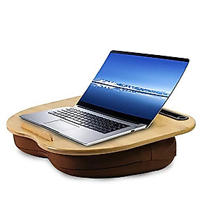 VLOXO Lap Desk with Cushion Portable Laptop Stand with Pillow, 3 in 1 Lap Desk Phone Holder, Desk Tray with Slot & Anti-Slip Strip, Support up to 14 Inch Laptop - Brown