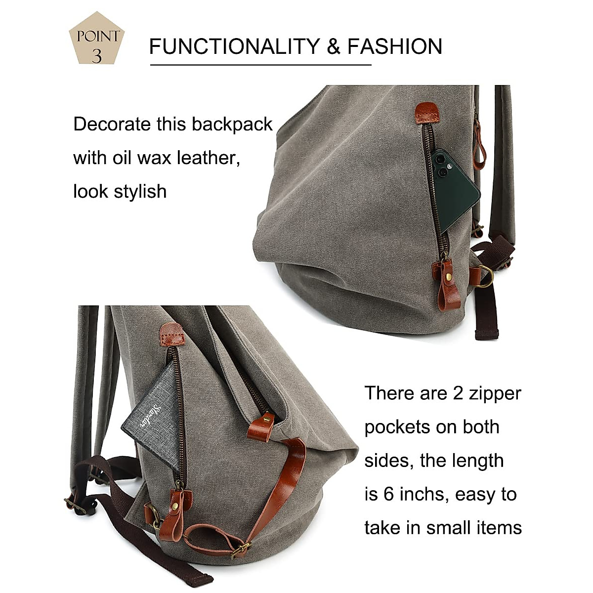 PAOIXEEL Canvas Vintage Backpack, Casual Daypack Outdoor Travel Rucksack Hiking Backpacks for Men and Women, Black