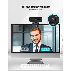 TECKNET 1080p Webcam with Microphone & Privacy Cover, Streaming Camera 30fps USB Computer Camera with 110-degree AOV, Web Camera for Video Conferencing/Calling/Live Streaming/Online Learning