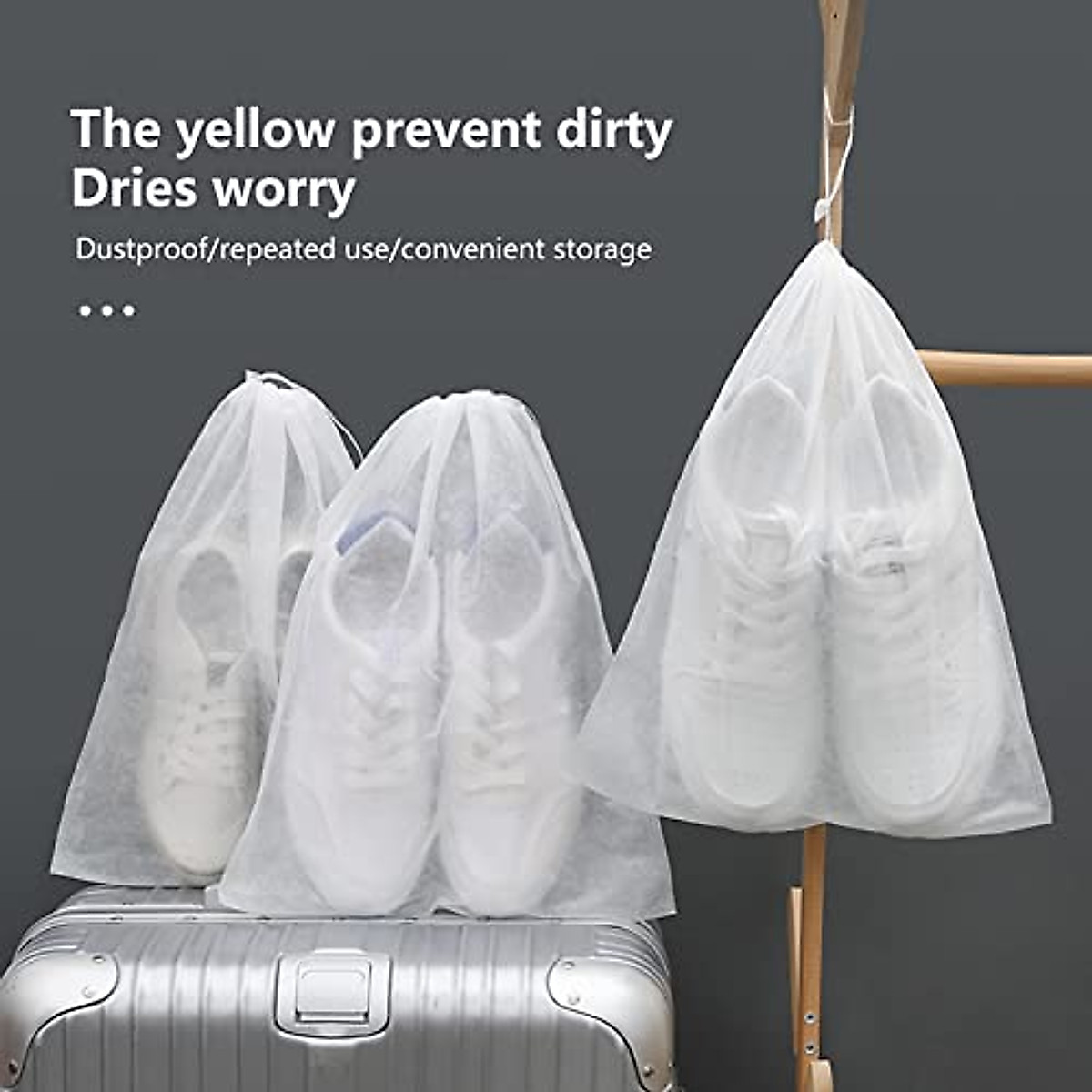 C-LARSS 10Pcs Transparent Shoe Bags for Travel Large Clear Shoes Organizers Storage Pouch with Rope for Men and Women M