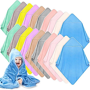 Preboun 20 Pieces Baby Bath Towel Bulk Absorbent Coral Fleece Newborns Hooded Baby Towels 30 x 30 Inches Soft Colored Toddler Shower Towel for Babies Infant Newborn Boys Girls Gifts (Multi Colors)