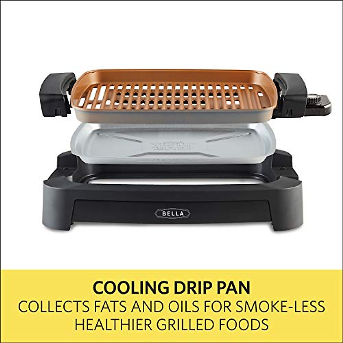 BELLA Indoor Smokeless Grill, 12 x 16 Inch Copper Titanium Coated Nonstick Cooking Surface, Multifunction Grill & Skillet
