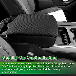 Shademax Dodge Ram 1500 Center Console Cover,Armrest Cushion Pad Cover for Dodge Ram 1500 Accessories 2019 2020 2021 2022 2023 2024, PU Leather Dodge Console Cover Anti-Scratch Black