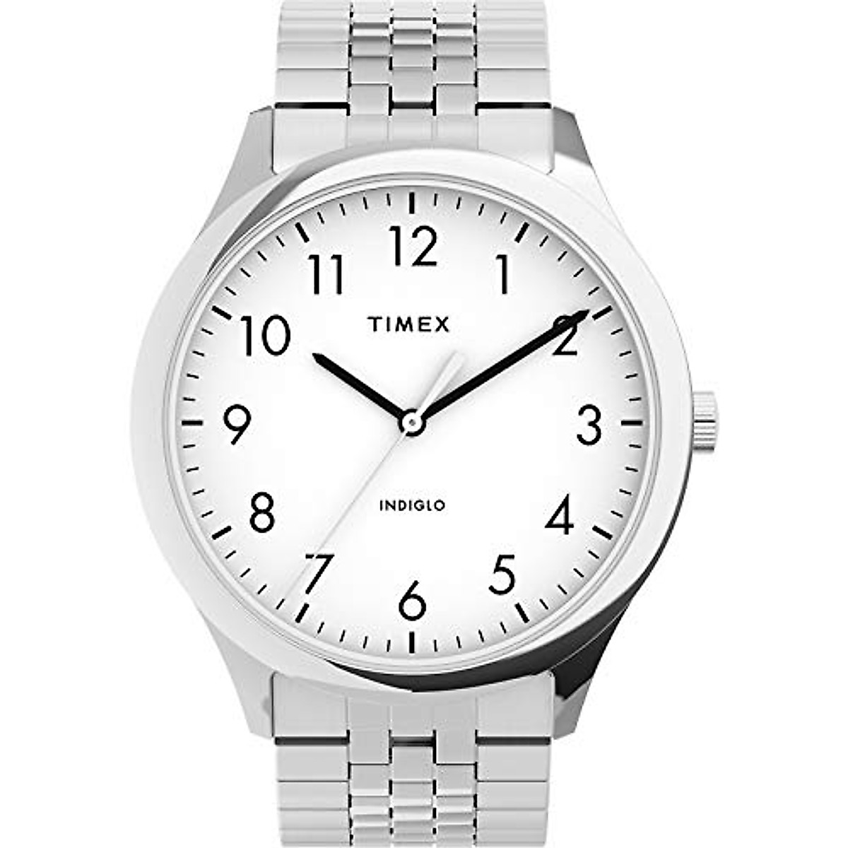 Timex Men's Modern Easy Reader 40mm Watch – Silver-Tone Case White Dial with Expansion Band