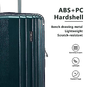 TydeCkare Luggage Set 2 Piece 20/28, 20" Carry-on with Front Pocket & 28" Expandable Luggage, ABS+PC Suitcase with Spinner Wheels, TSA Lock, YKK, Dark Green