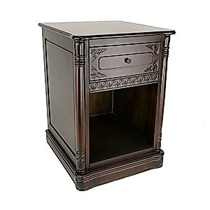 Benjara Kai 26 Inch Classic Wood Accent Chest, 1 Drawer, Open Space, Carved, Brown
