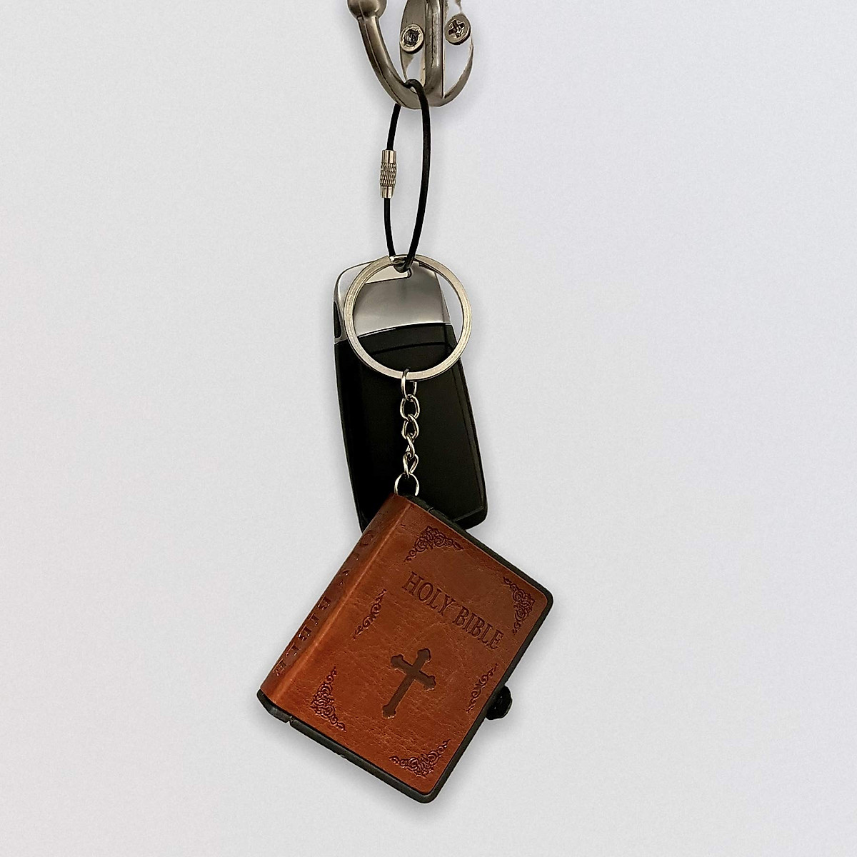 White Dove Blessings Miniature Leather Holy Bible Keychain (Navy), One Size