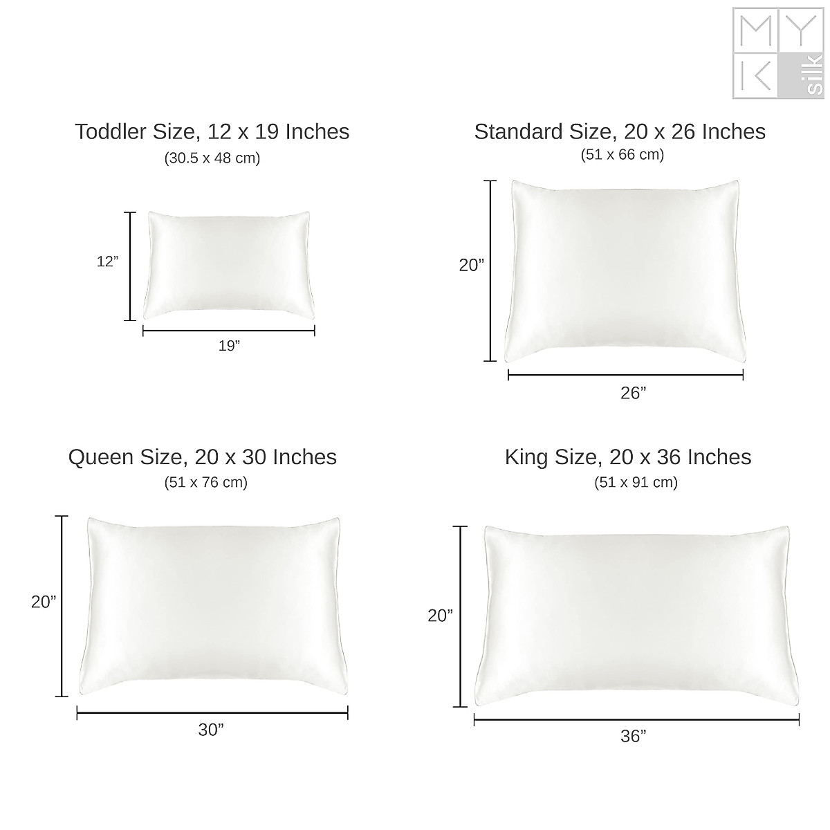 MYK Silk Pure Natural Mulberry Silk Pillowcase, 19 Momme with Cotton Underside for Hair & Skin, Oeko-TEX Certified, Hypoallergenic, Curly Friendly, French Grey