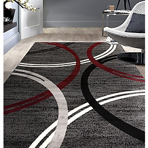 Rugshop Modern Wavy Circles Design Area Rug 7' 10" x 10'2" Red