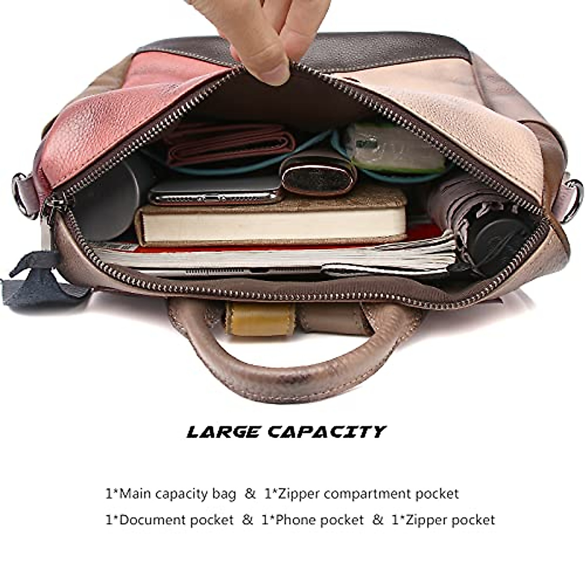 Segater Multicoloured Backpack Fashion Genuine Leather 2 Ways Convertible Shoulder Bag Vintage Patchwork Handbag Travel Satchel Rucksack