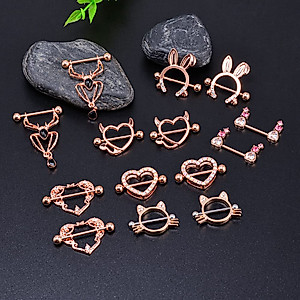 WASOLIE 7Pairs Cute Stainless Steel Nipple Rings Barbell Piercing Nipple Tongue Rings 14G