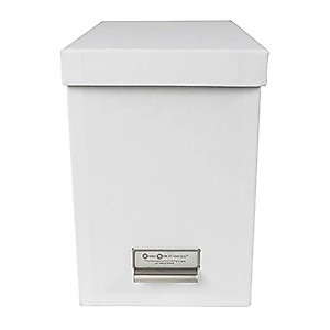 Bigso John Fiberboard Label Frame Desktop File Storage Box Document Organizer for Important Paperwork Durable Hanging File Box with a Lid & Metal Label Window 7.4’’ x 13’’ x 10.4’’ White