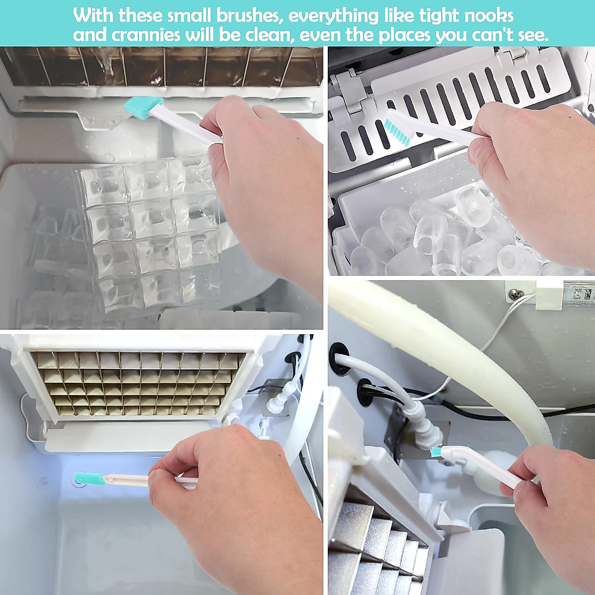 Palksky Ice Maker Cleaning Brush Set, Ice Machine Cleaning Tools - 2Pcs Drain Pipe Brush Nylon Bristles with 8Pcs Crevice Cleaning Brush
