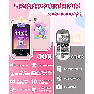 Joozfee Kids Smart Phone for Girls Unicorns Gifts for Girls Toys 8-10 Years Old Phone Touchscreen Learning Toy Christmas Birthday Gifts for 3 4 5 6 7 8 9 Year Old Girls with 8G SD Card (Unicorns)