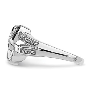 925 Sterling Silver Black White Diamond Heart Love Ring size 7