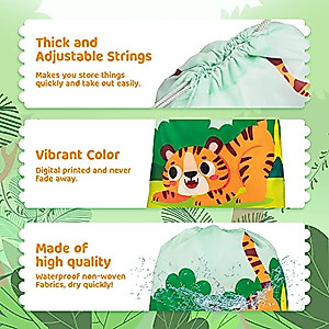 Mocoosy 12 Pack Animal Party Favor Drawstring Bags for Kids Birthday Supplies, Animal Backpack String Bags for Boys Girls, Jungle Gift Goodie Treat Bags for Party Baby Shower School Travel Storage Bag