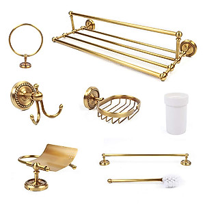 7X Vintage Copper Wall Mounted Towel Rack Kit Bathroom Hardware Complete Toilet Paper Brush Holder Ring Soap Towel Rack for Bathroom, Toilet