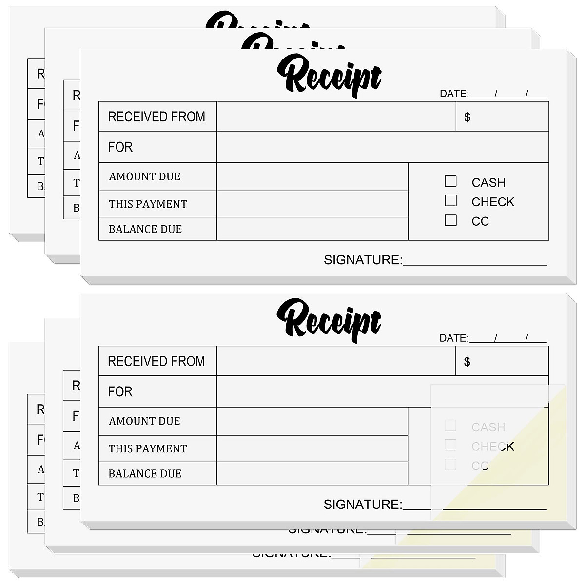 Ioffersuper 6 pcs Receipt Book,6 x 2.8 Inch, Carbon Duplicate Copies Receipt Book, Money/Rent Receipt Book, Cute Handheld Duplicate Copy Order Form for Craft Boutique Business (50 Sets per Book)