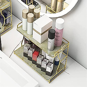 Makeup Organizer Shelf,2 Tier Bathroom Cosmetic Storage Shelf,for Dresser, Countertop, Bathroom and More, Gold