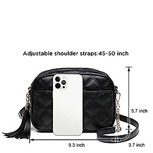 Small Quilted Crossbody Bags for Women, Double Top Zipper Shoulder Bag Lightweight Purses Handbags with Tassel